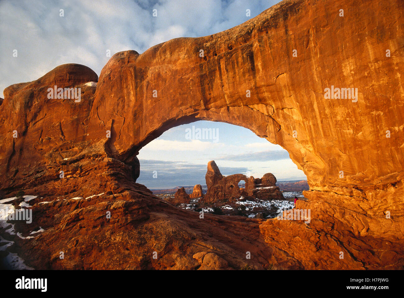 Turret arch through north window arch, Arches National Park, Utah Stock ...
