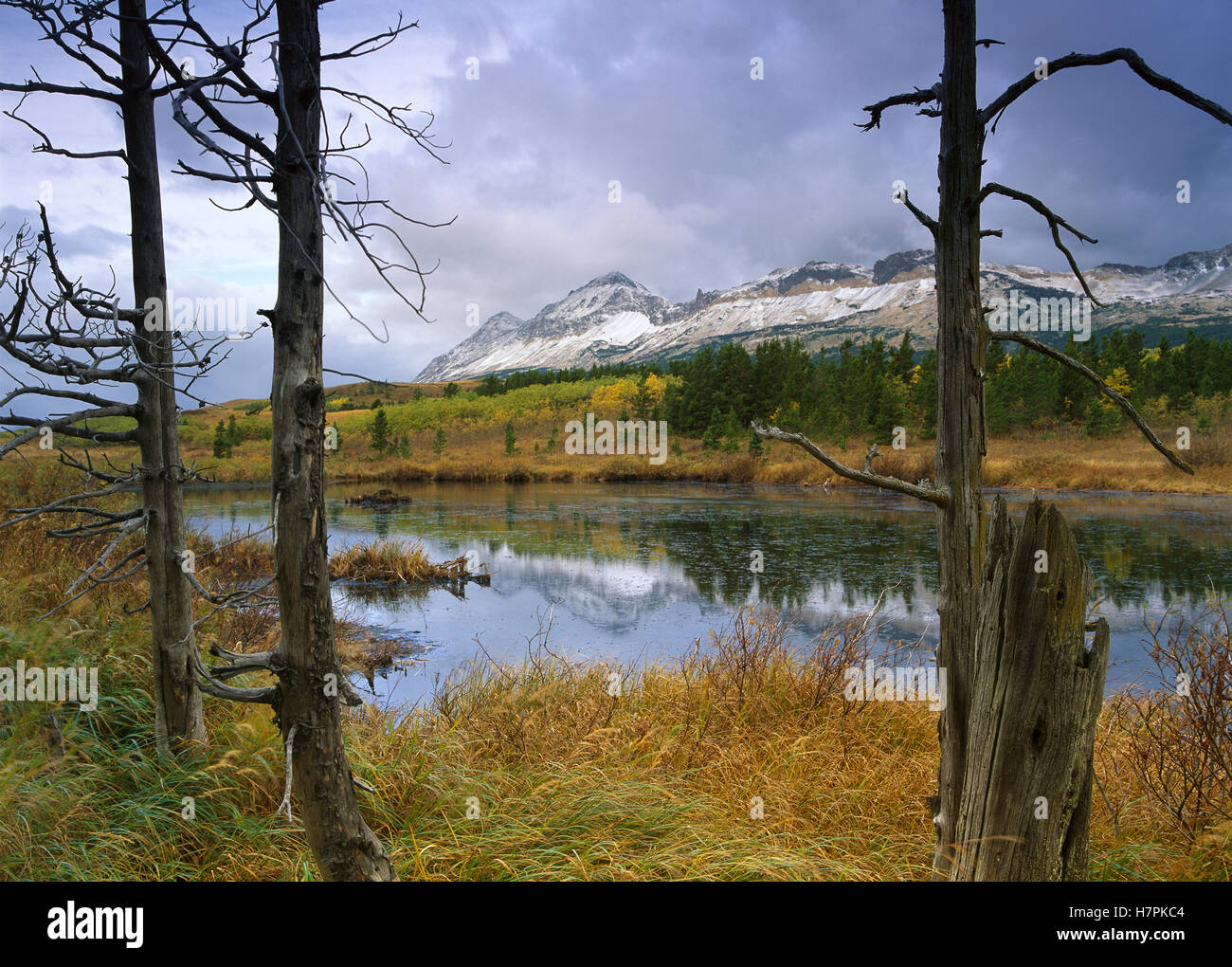 Cloudy skies over mountain summit in the Lewis Range, Glacier National ...
