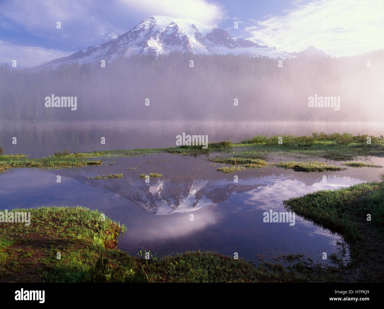 Mt Rainier, an active volcano encased in snow, Mt Rainier National Park ...