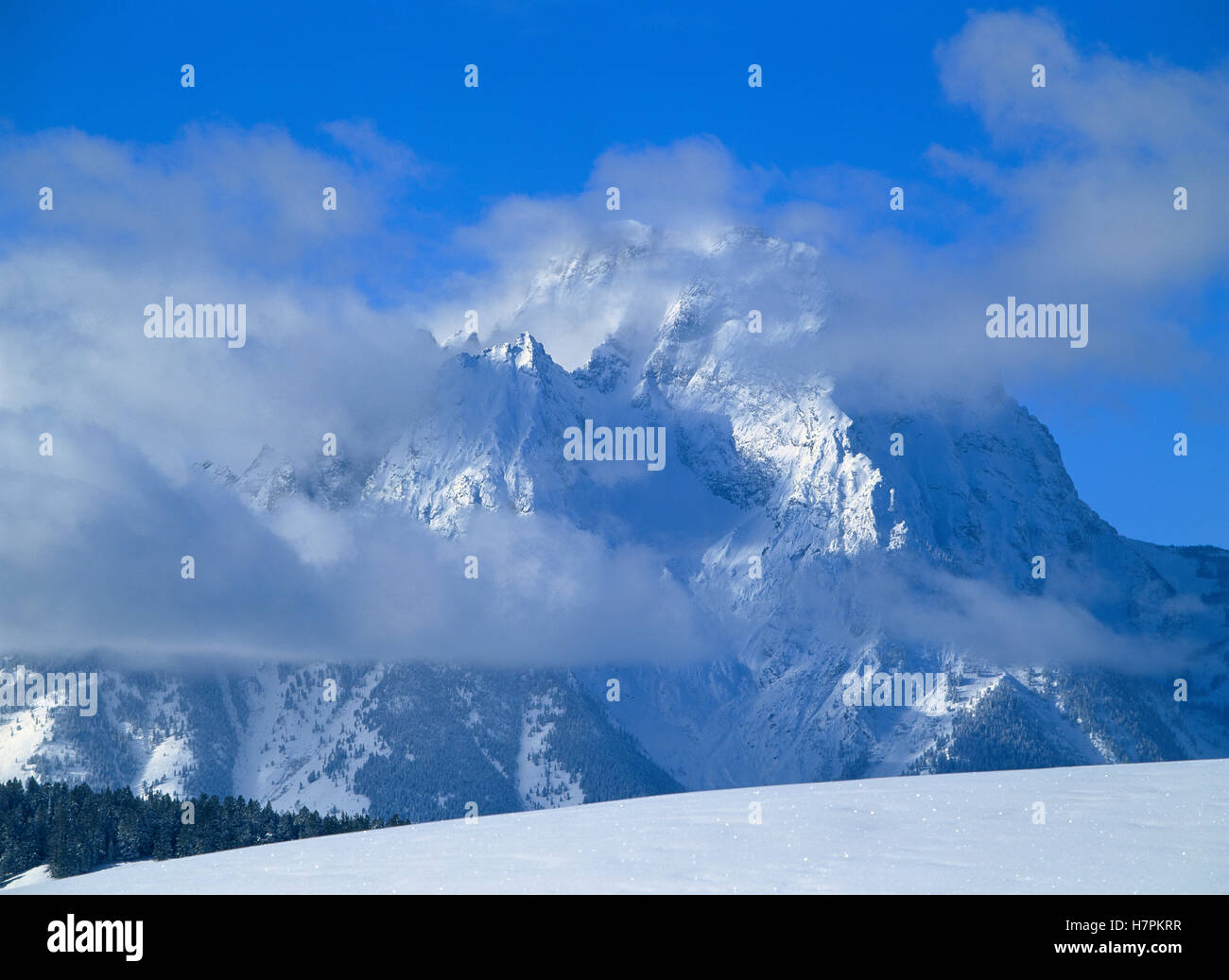 Mt Moran covered in snow, winter, Grand Teton National Park, Wyoming ...