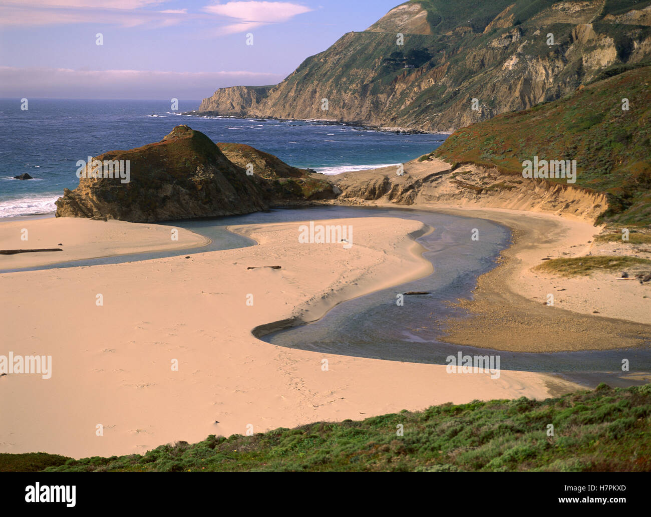Creek flowing into ocean, El Sur Ranch, Big Sur, California Stock Photo ...