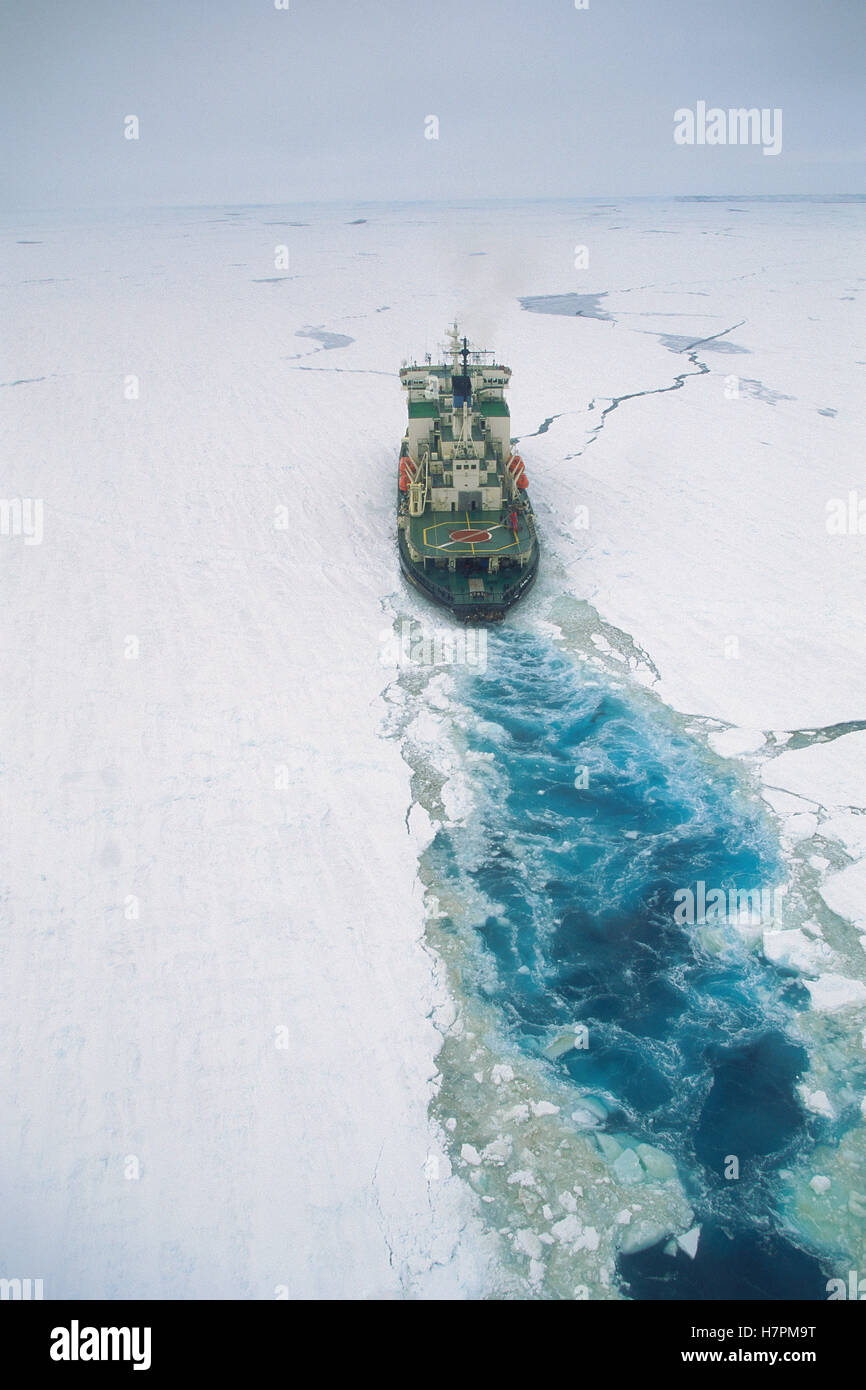 Russian icebreaker breaking through pack ice, Antarctica Stock Photo ...