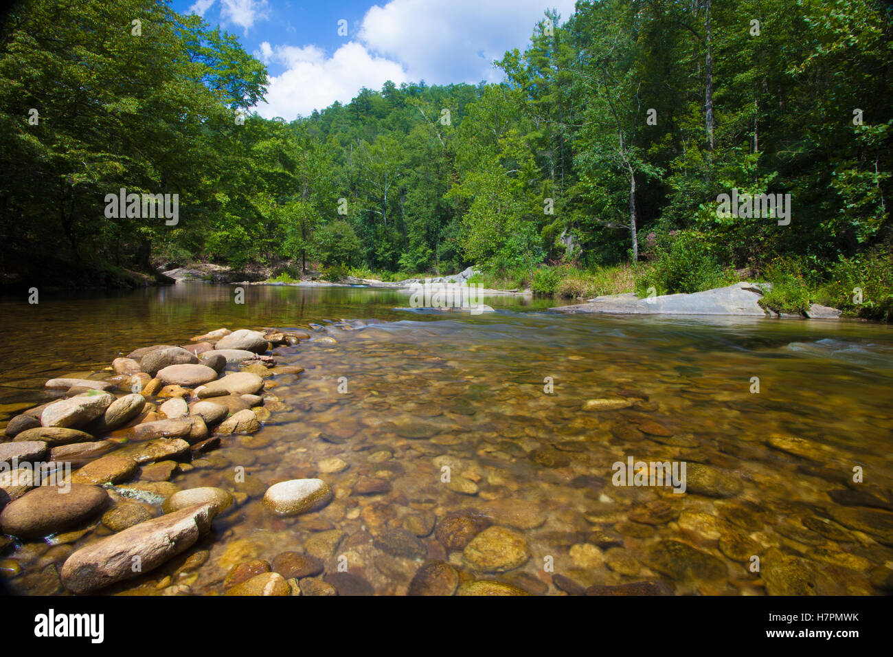 Boulders and water on Wilson Creek in North Carolina in August Stock ...