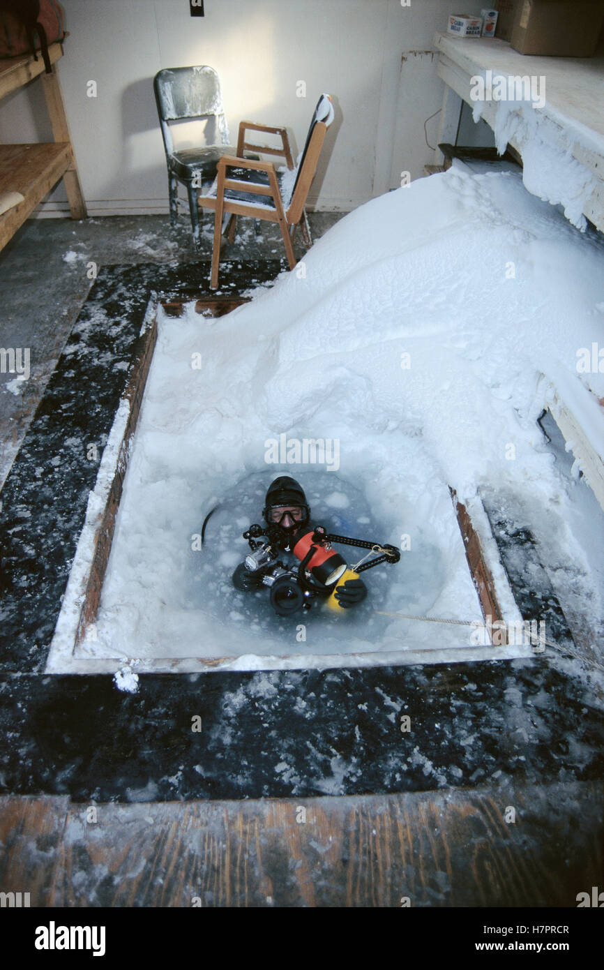 Research scientist Dr. Leighton Taylor in a dive hole, U.S. base at ...