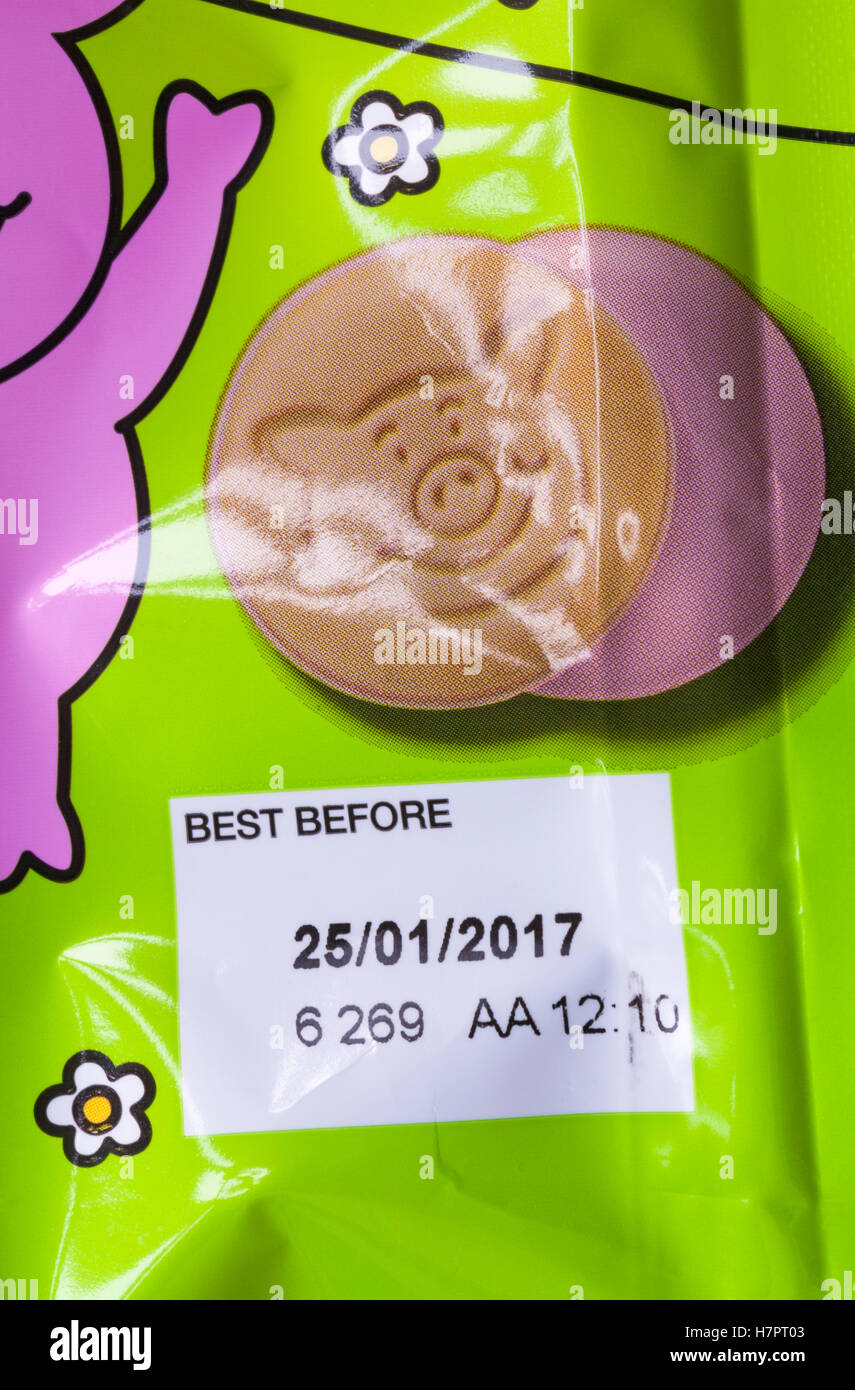 best before detail on packet of M&S percy pig mini all butter biscuits ...