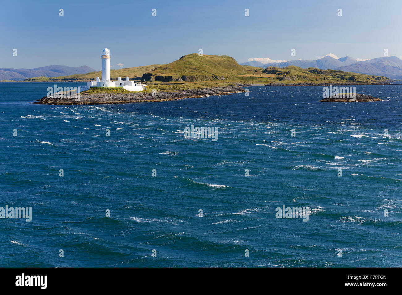 Eilean Musdile lighthouse, southern tip of island of Lismore, Firth of ...