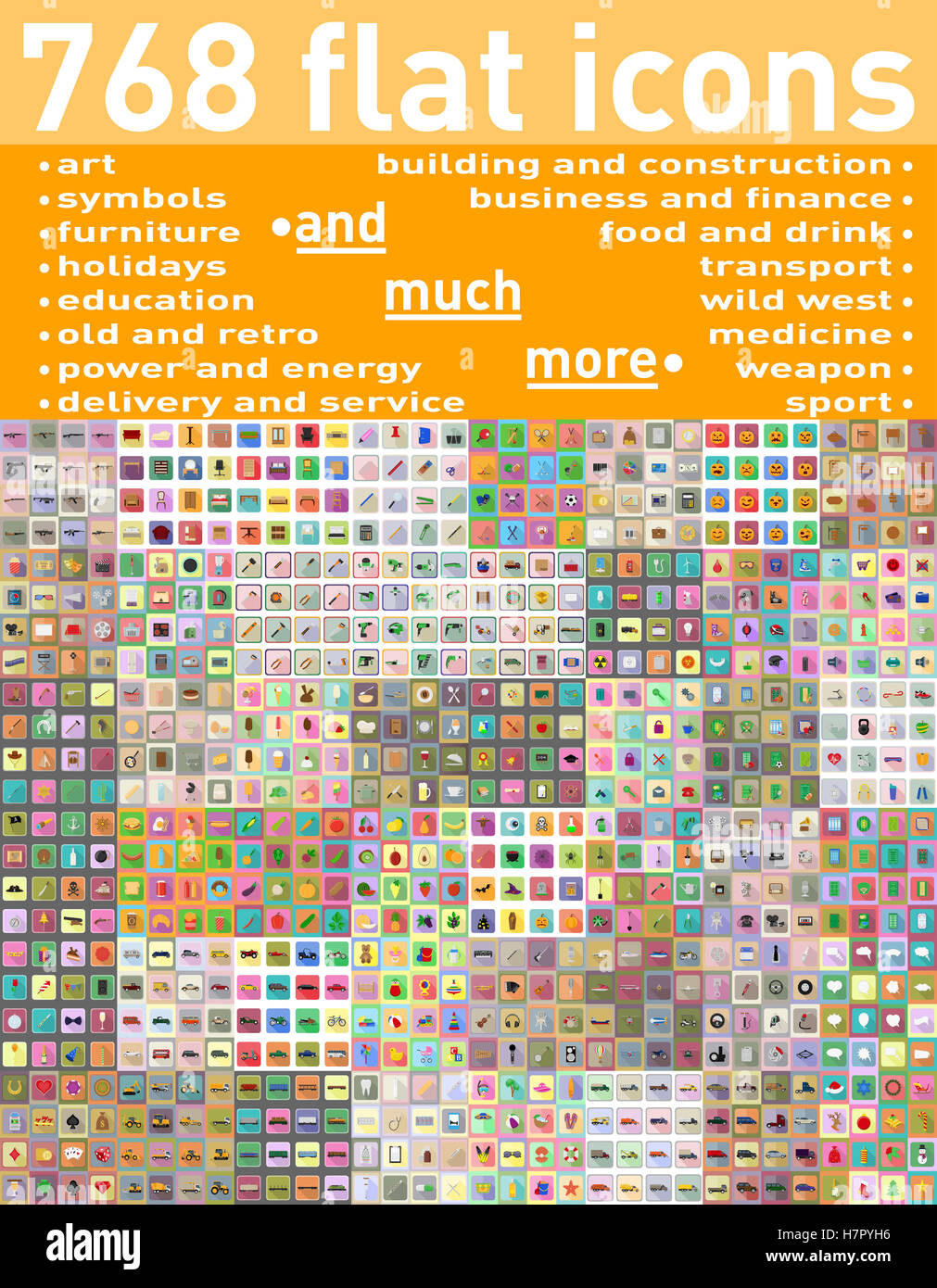 diverse set of flat icons and symbols vector illustration isolated on ...