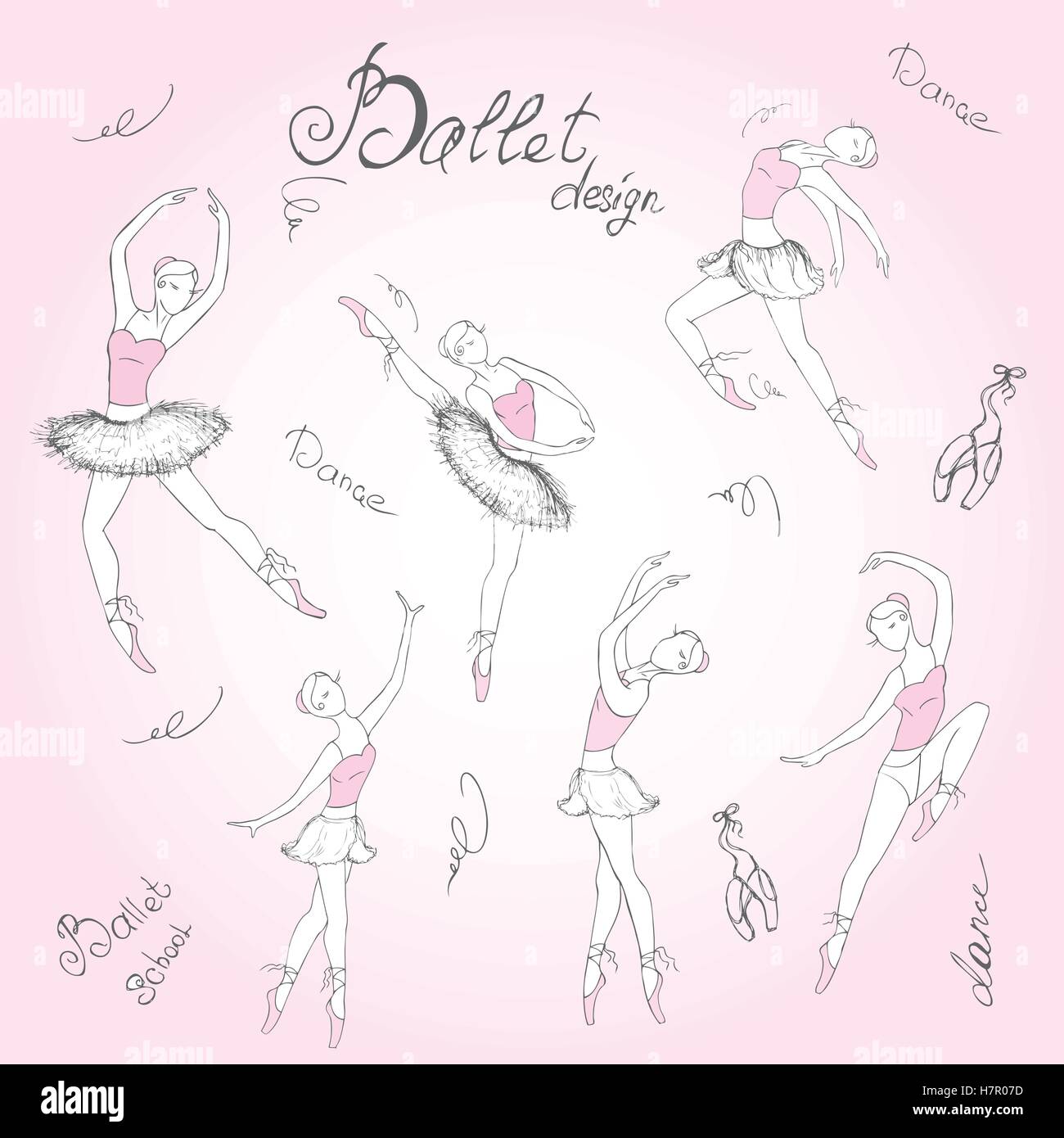 Set ballet dancers, hand drawn background, vector illustration Stock ...