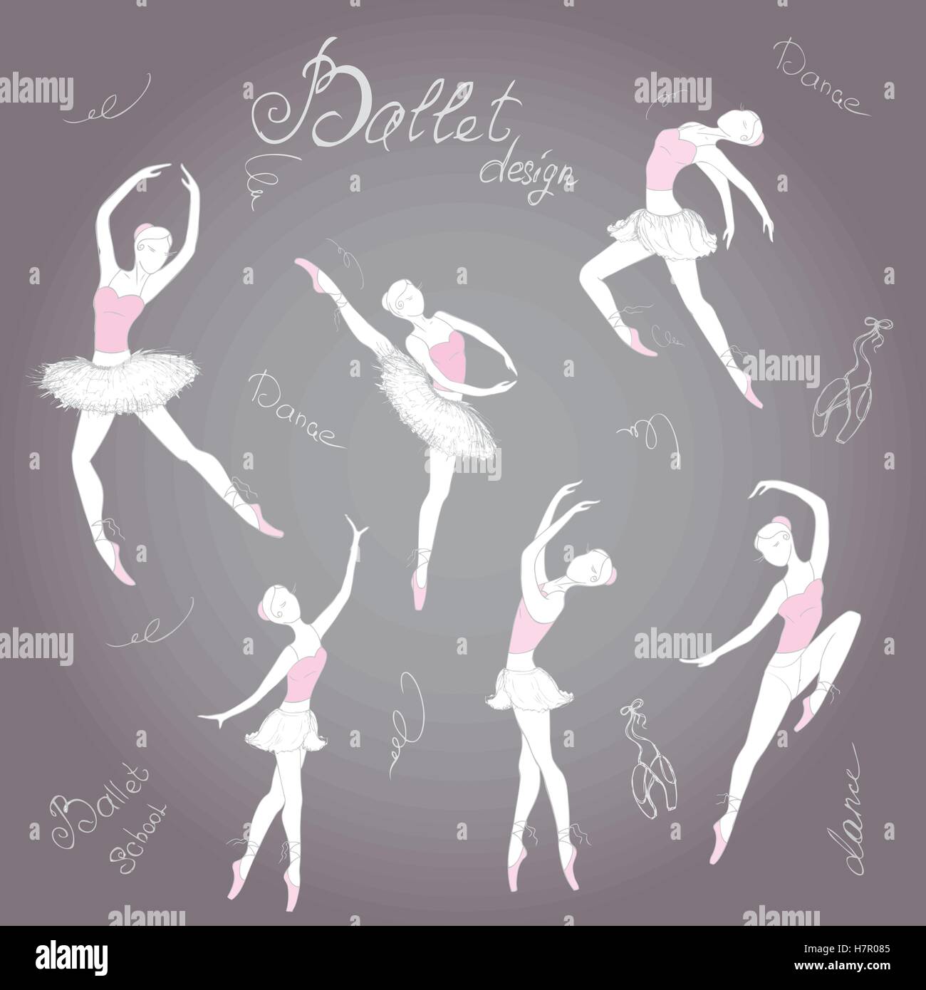 Set ballet dancers, hand drawn background, vector illustration Stock ...