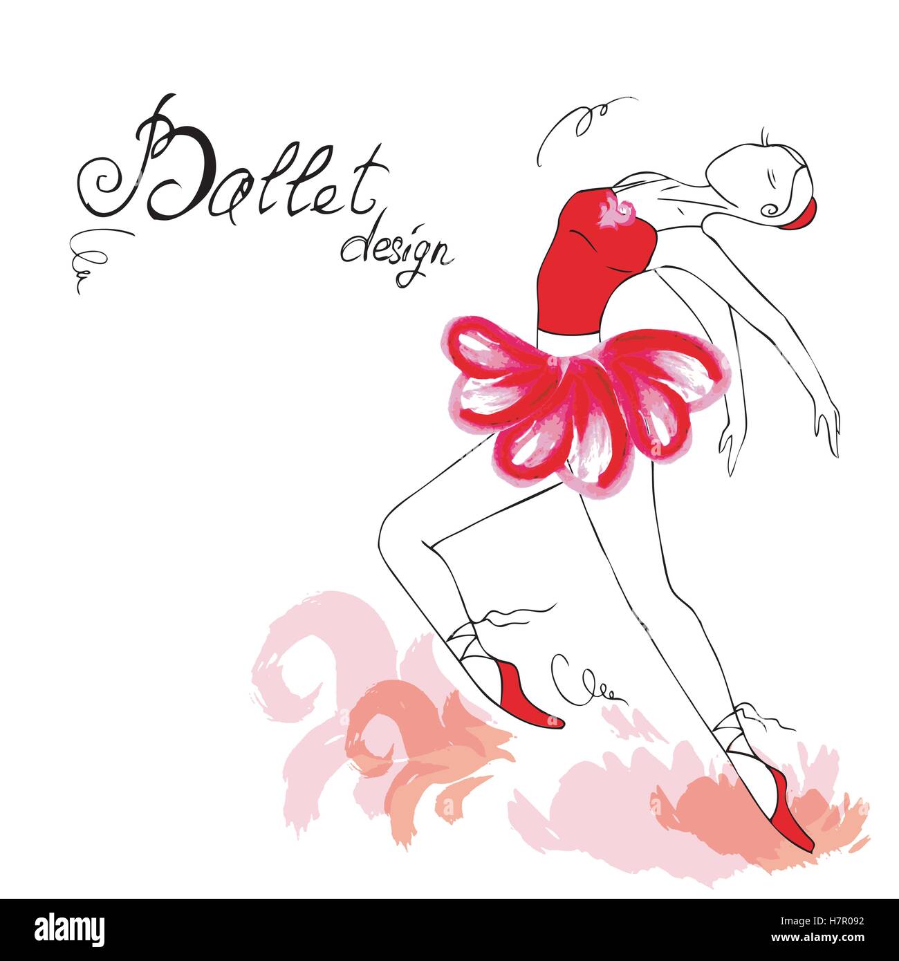 Ballet Dancer, drawing in watercolor style, vector illustration Stock ...