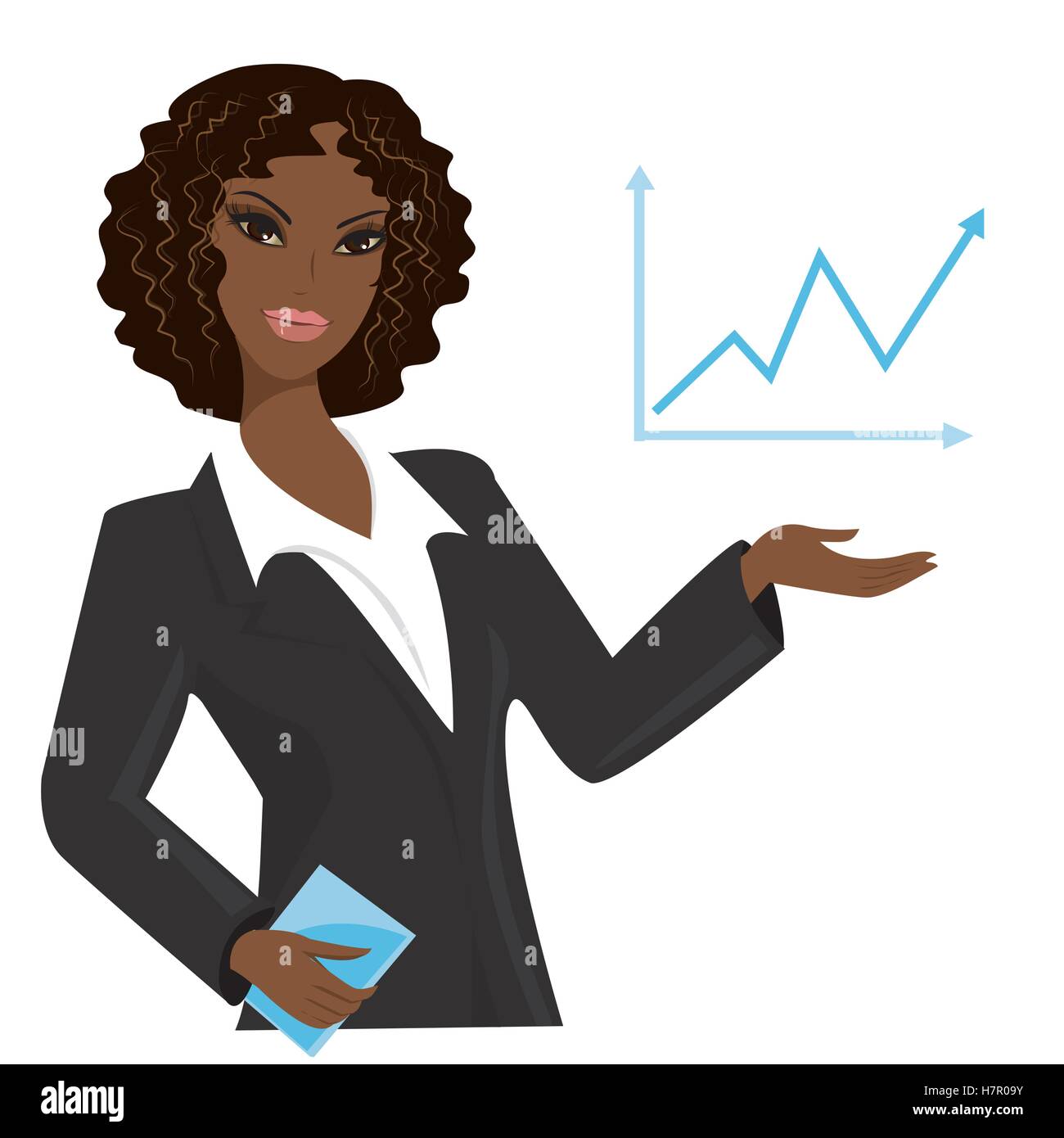african american business woman pointing to business trends,cartoon ...