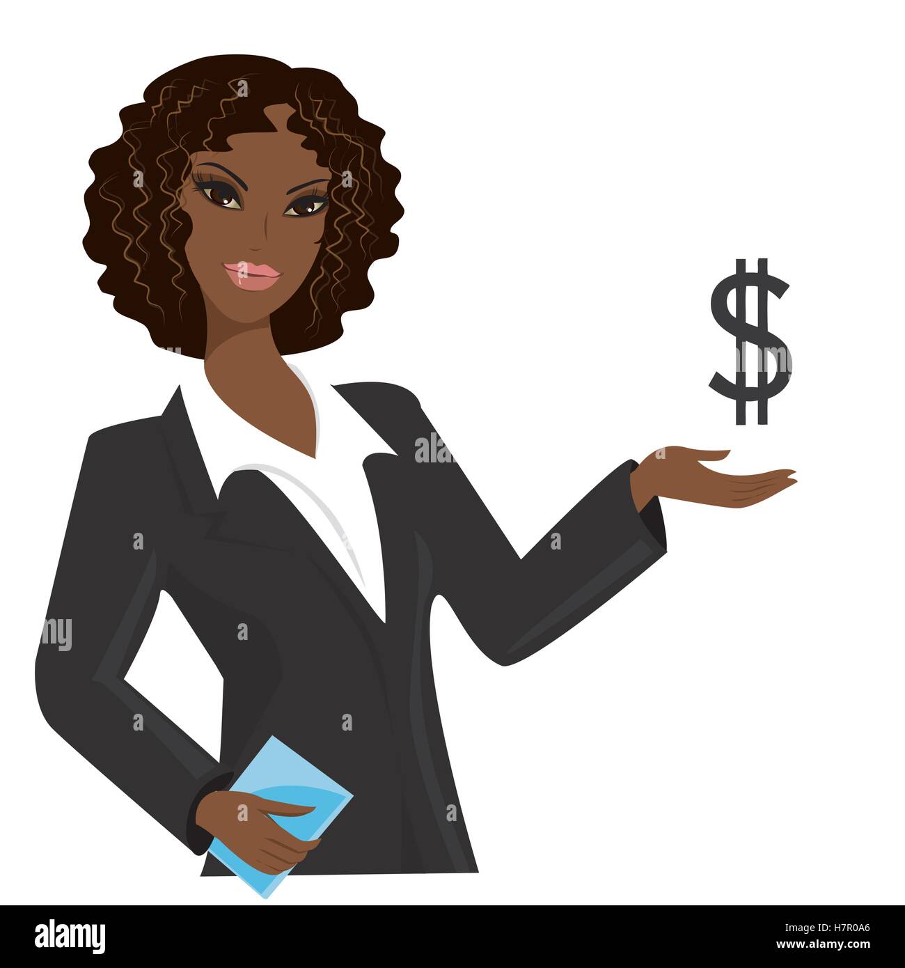 african american business woman pointing to business trends,cartoon ...