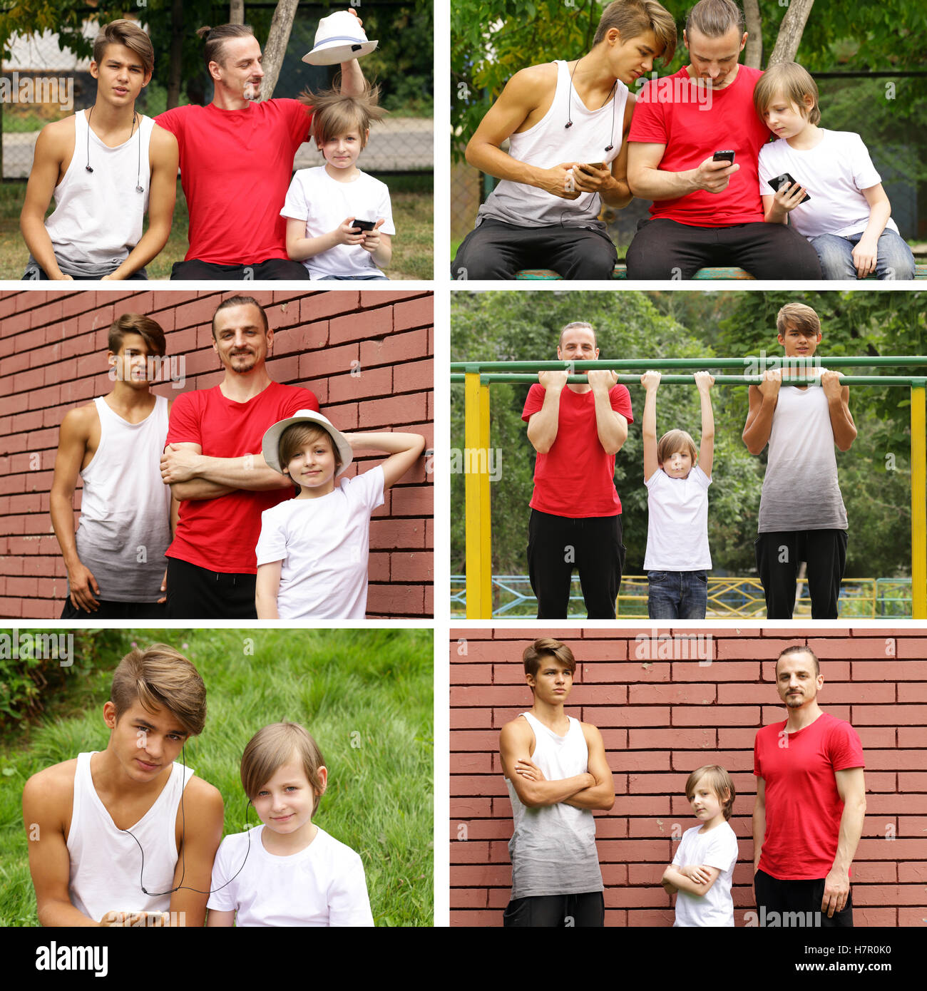 collage, set father and two sons outdoors Stock Photo - Alamy