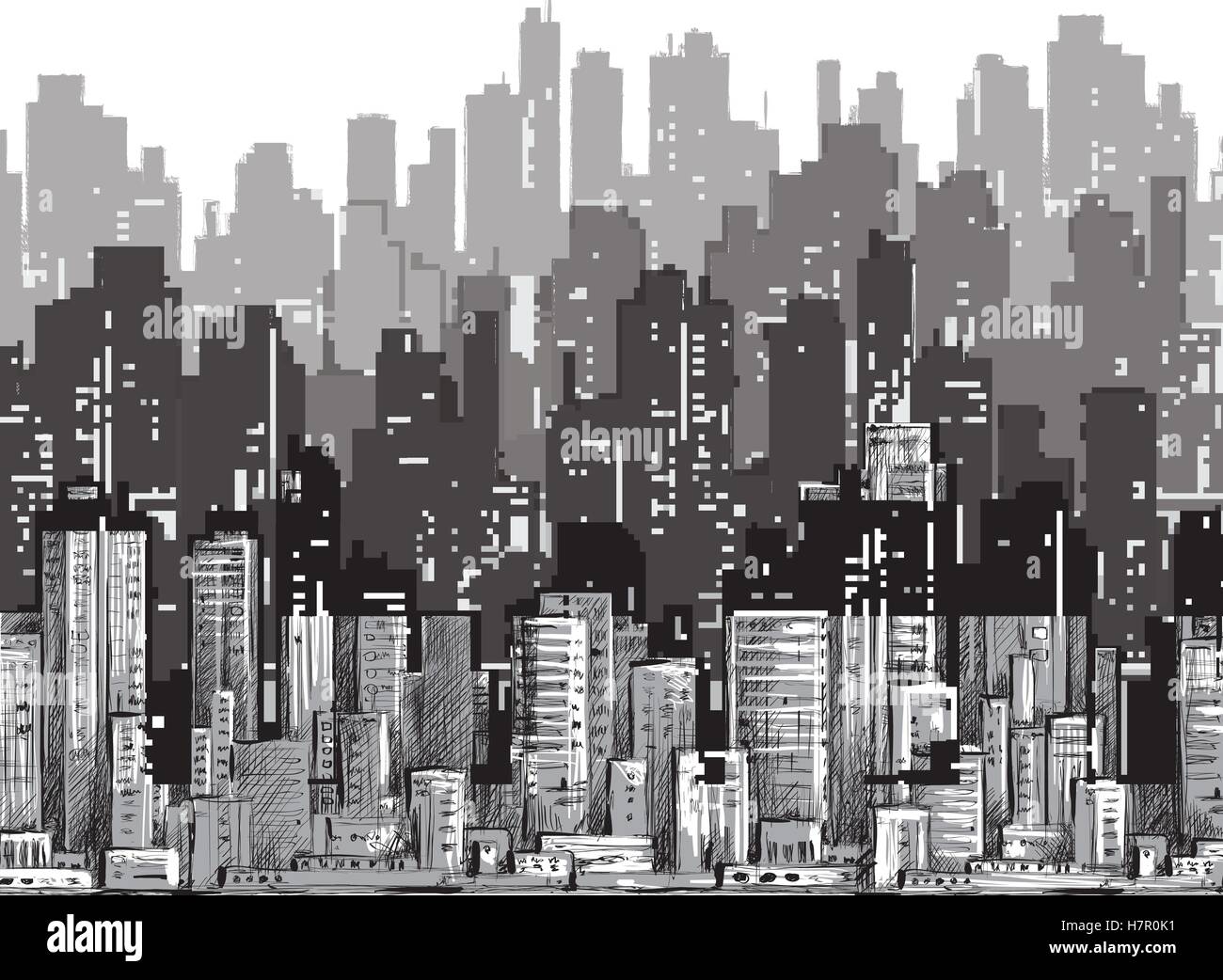 Cityscape hand drawn, vector illustration Stock Vector Image & Art - Alamy