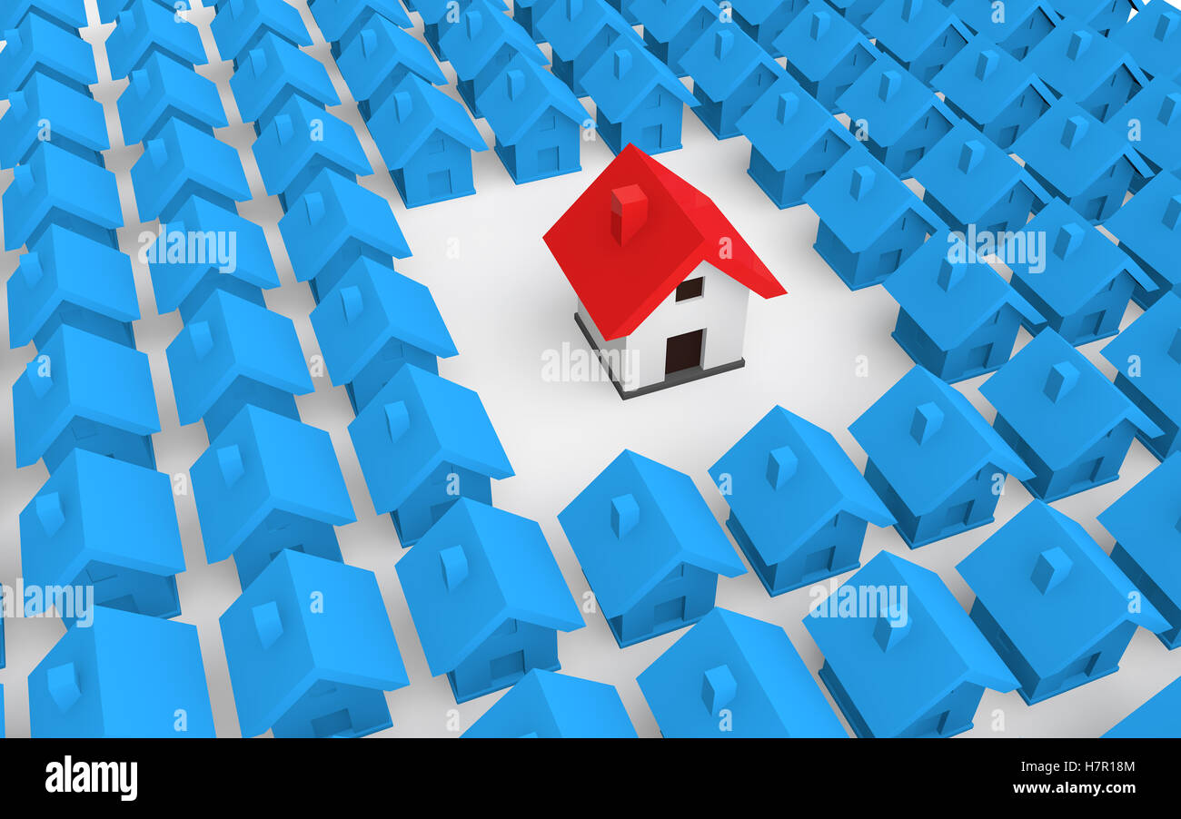 3d unique house among other houses Stock Photo - Alamy