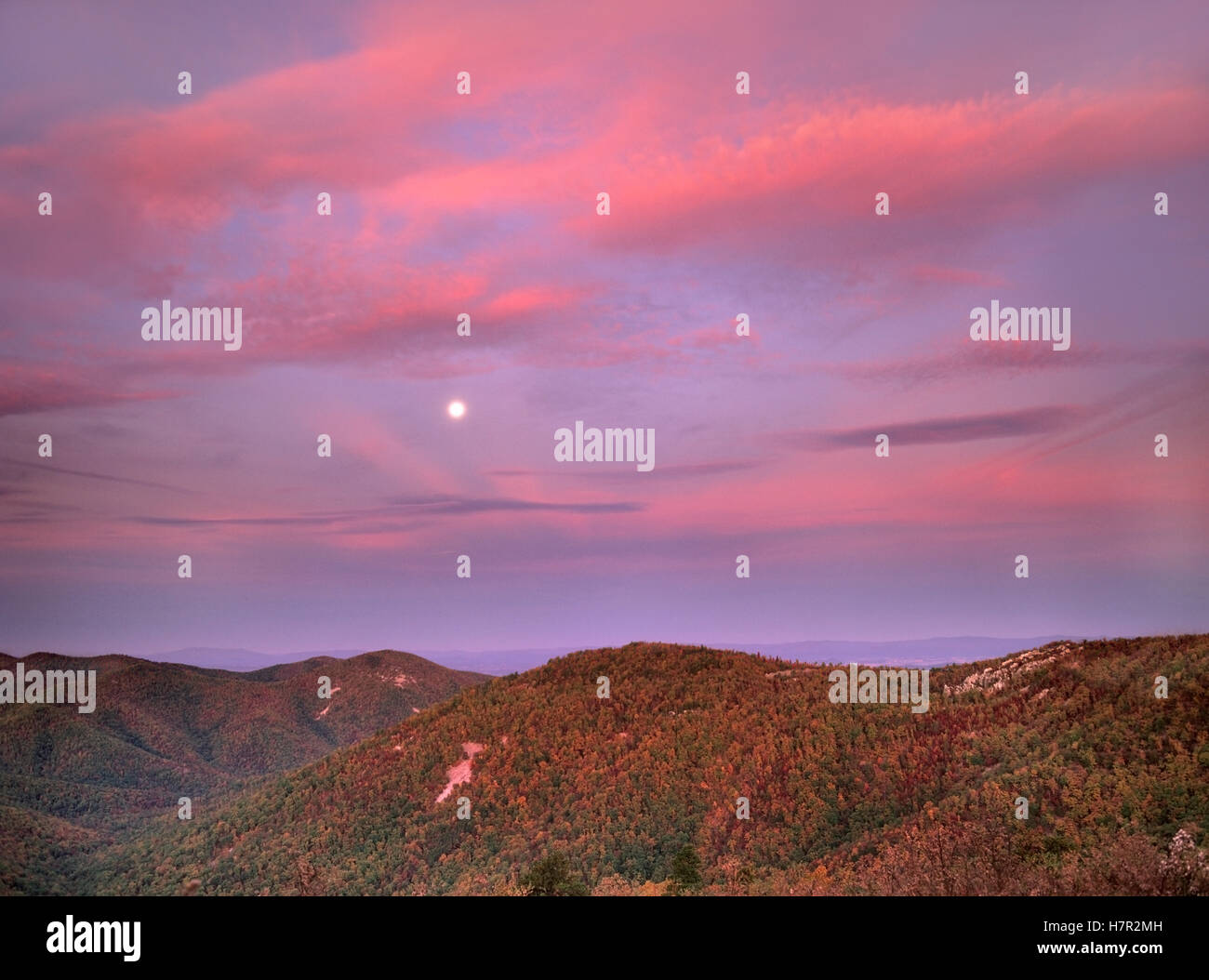 Moon over Blue Ridge Range and Lost Cove Cliffs, Blue Ridge Parkway ...
