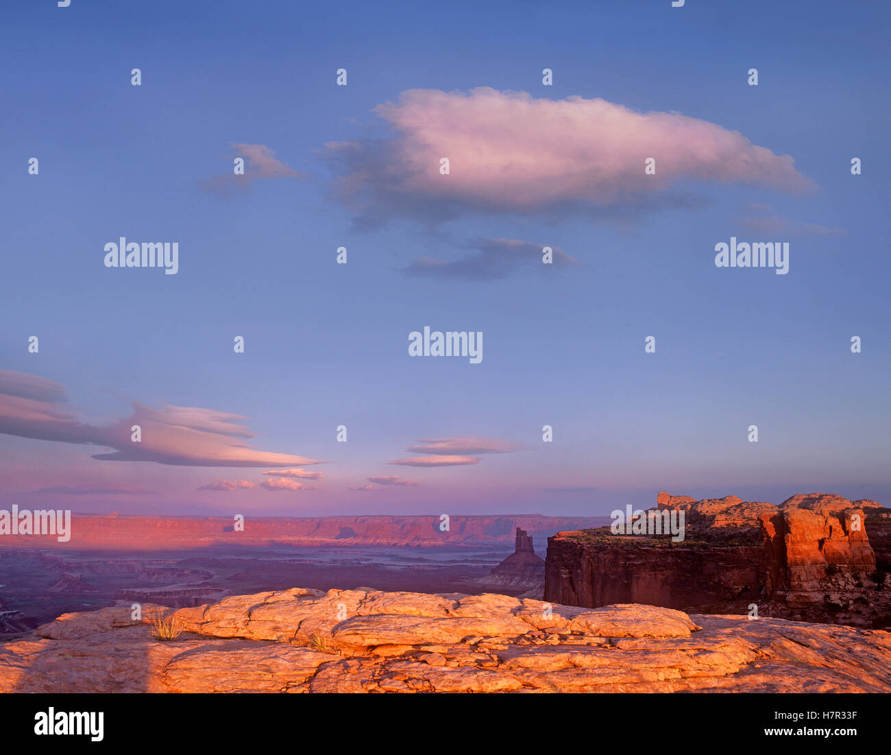 Grand View Point at dusk, Canyonlands National Park, Utah Stock Photo ...