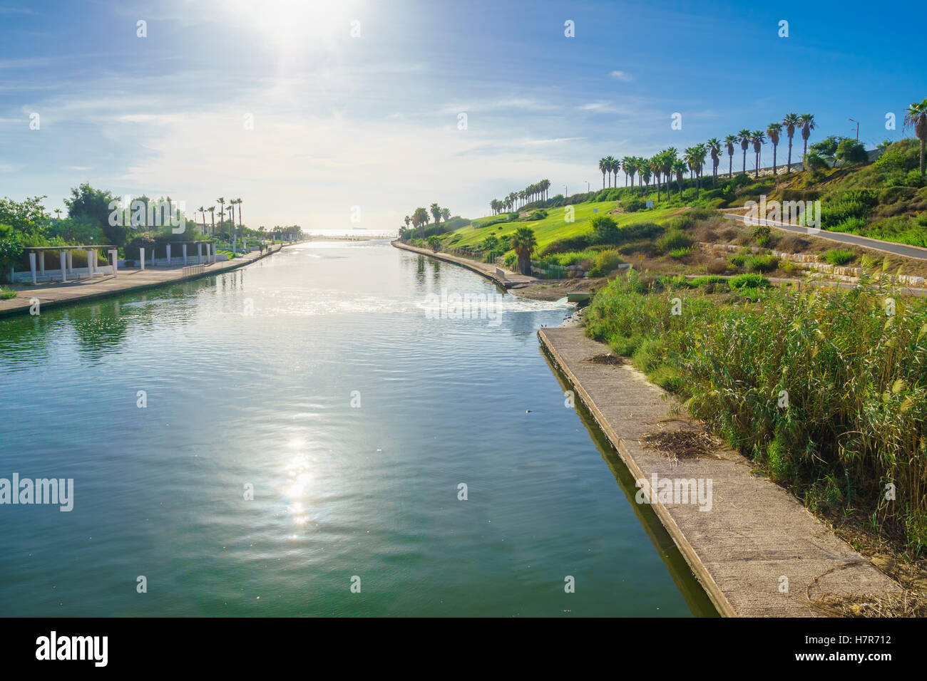 View of Hadera River (Nahal Hadera) Park and the Mediterranean Sea ...