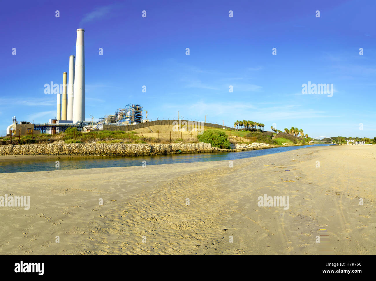 View of Hadera River (Nahal Hadera) Park, the Harp (Nevel) Bridge and ...