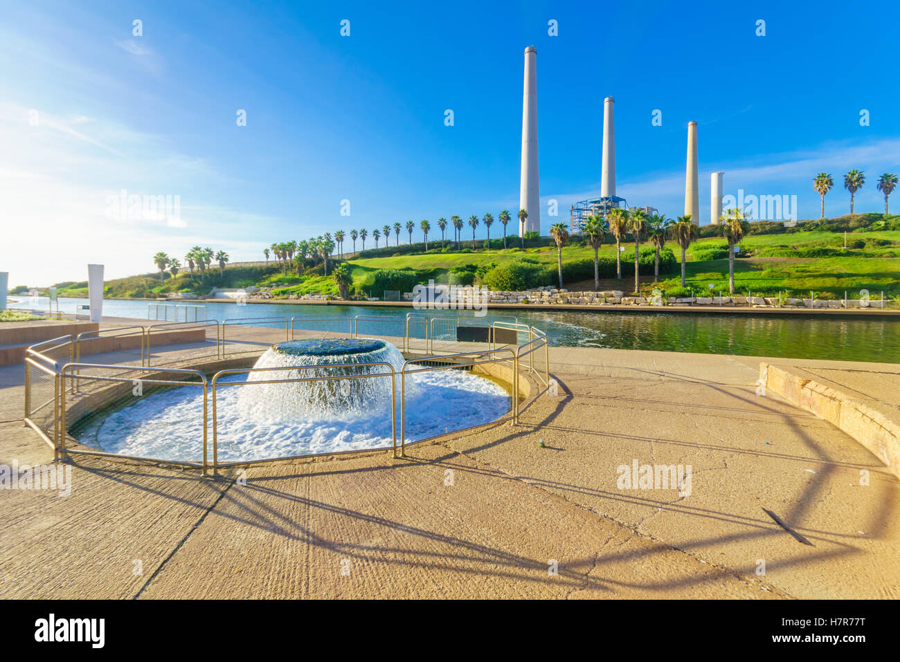 View of Hadera River (Nahal Hadera) Park, the Power Station, and ...