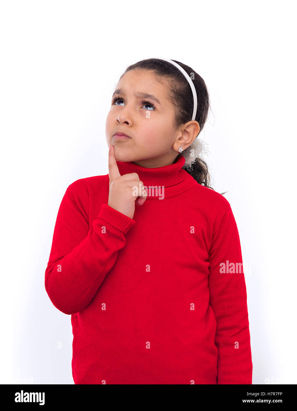 A Young Girl Thinking About Somthing Isolated on White Background Stock ...