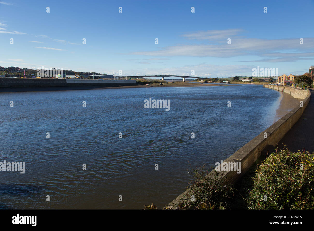 The River Taw at Barnstaple, Devon, UK, looking west from the town ...