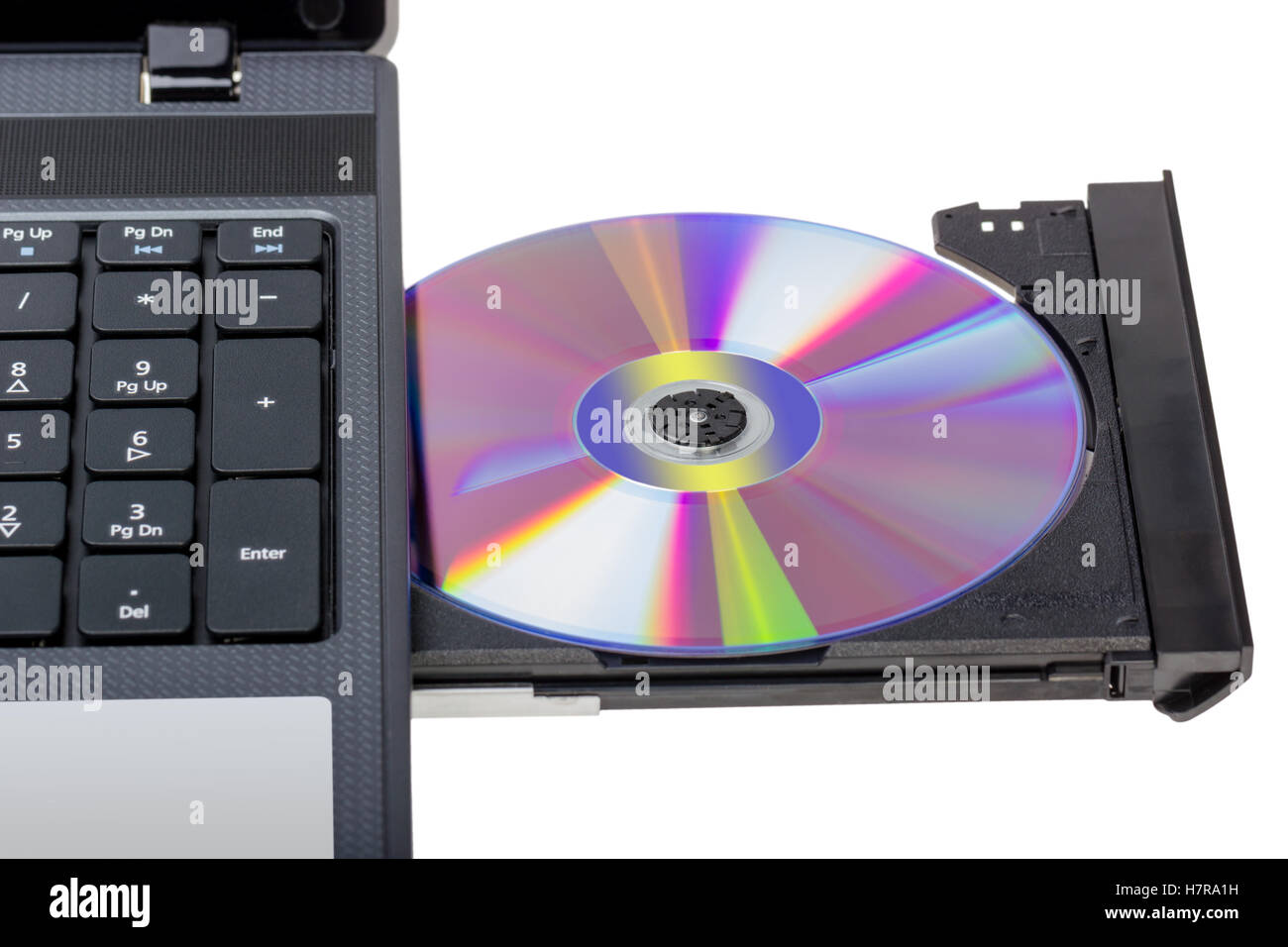 Electronic collection - Laptop with open DVD tray isolated on a white ...