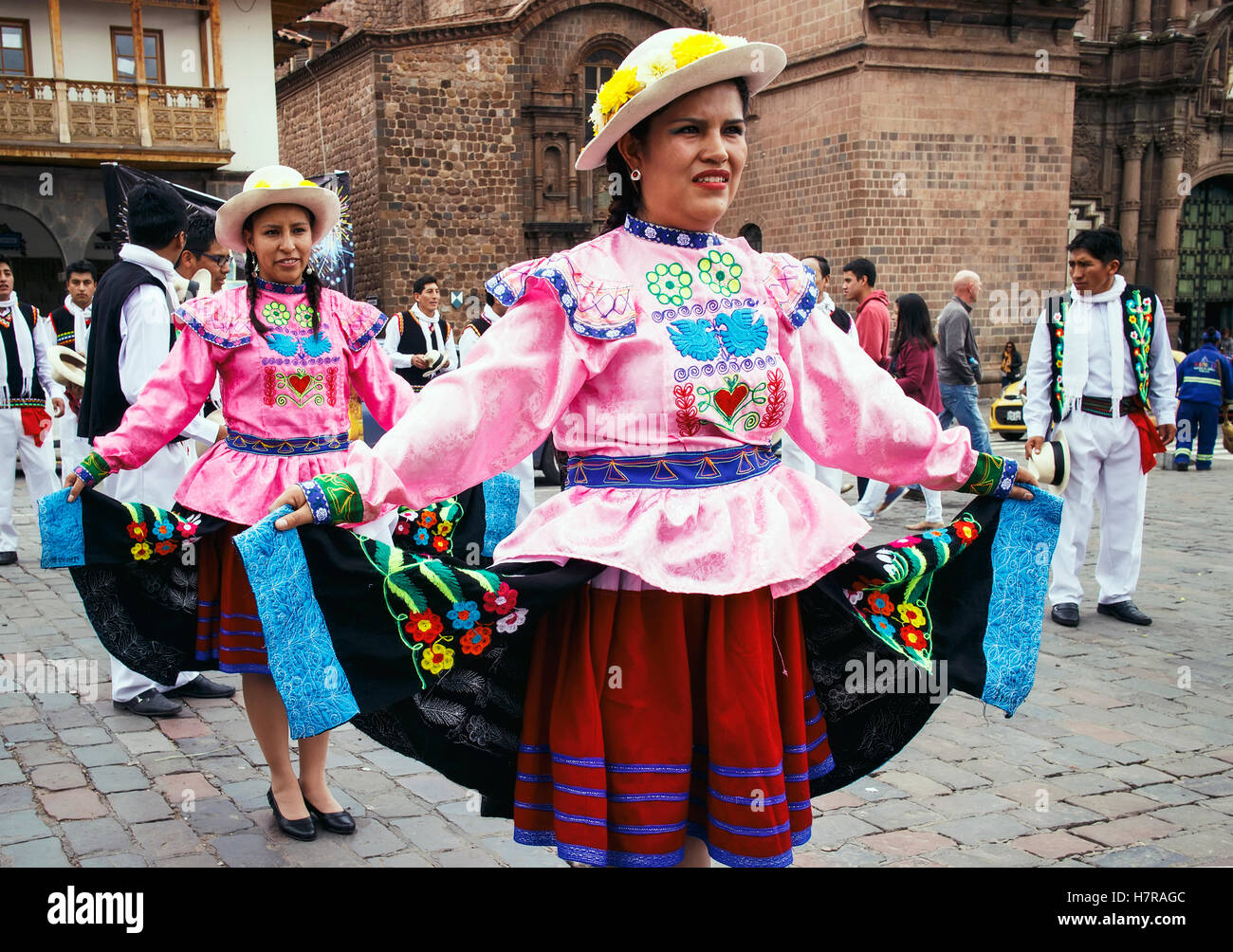 Peruvian Local Street Performers Celebrating a Festival in Costume ...