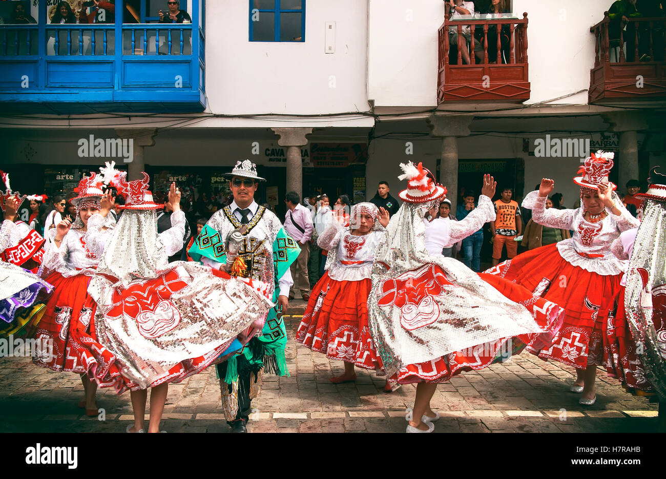 Peruvian Local Street Performers Celebrating a Festival in Costume ...