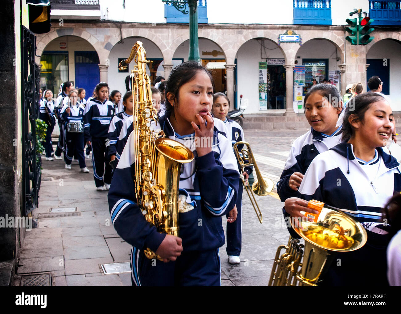 Peruvian Local Street Performers Celebrating a Festival in Costume ...
