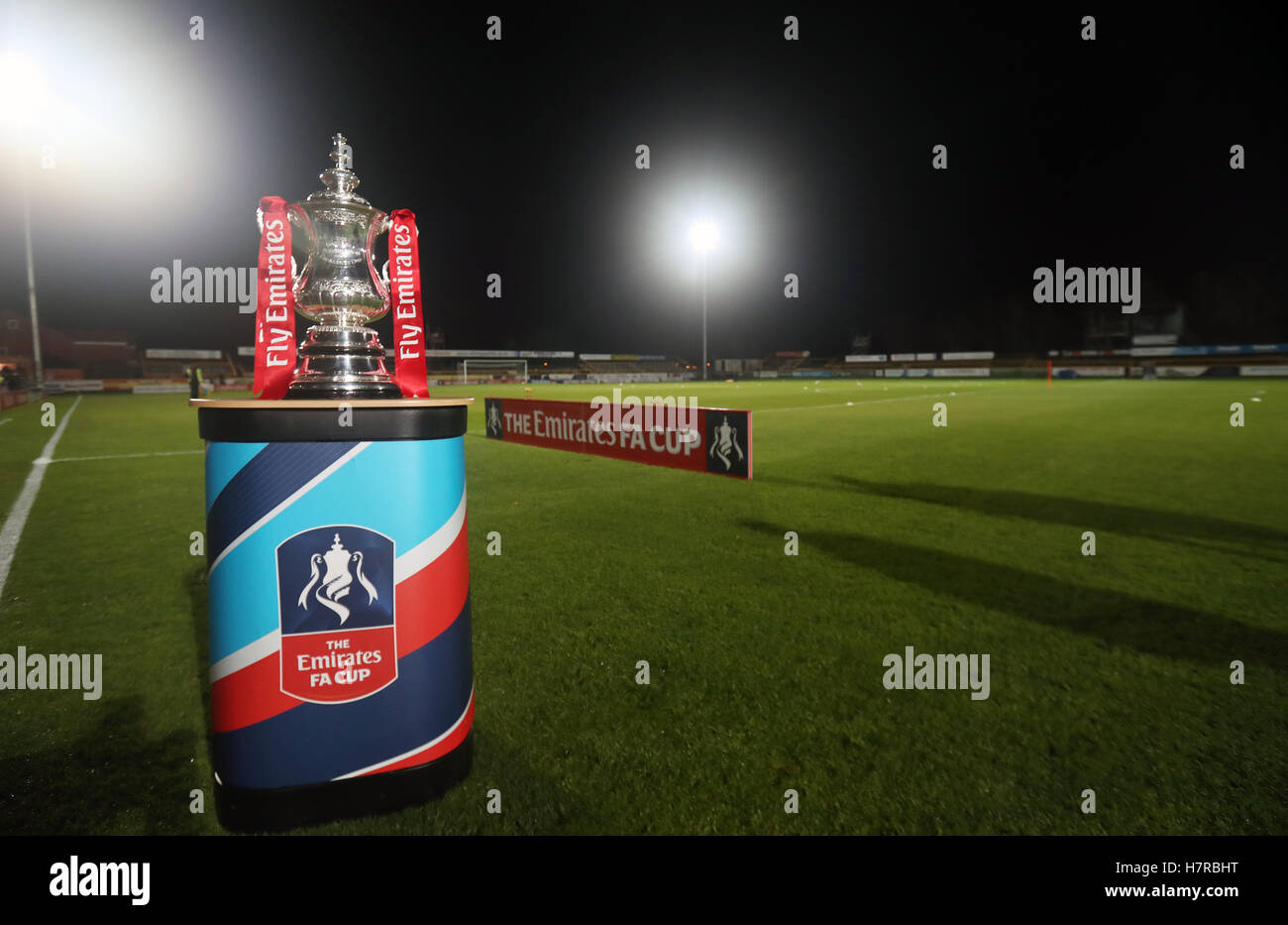 The Emirates FA Cup trophy on display before the Emirates FA Cup, First ...