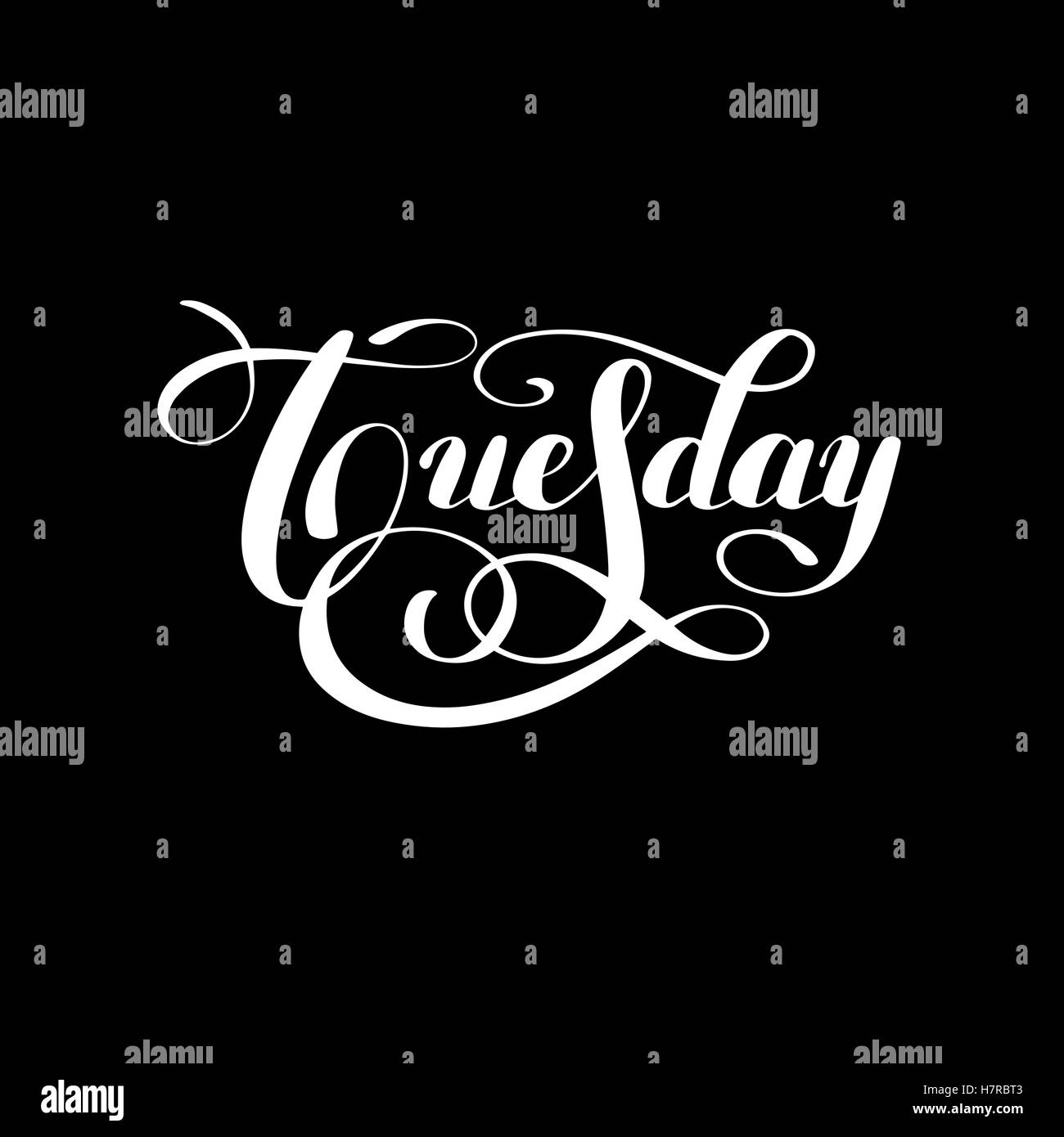 Tuesday day of the week handwritten white ink calligraphy letter Stock ...