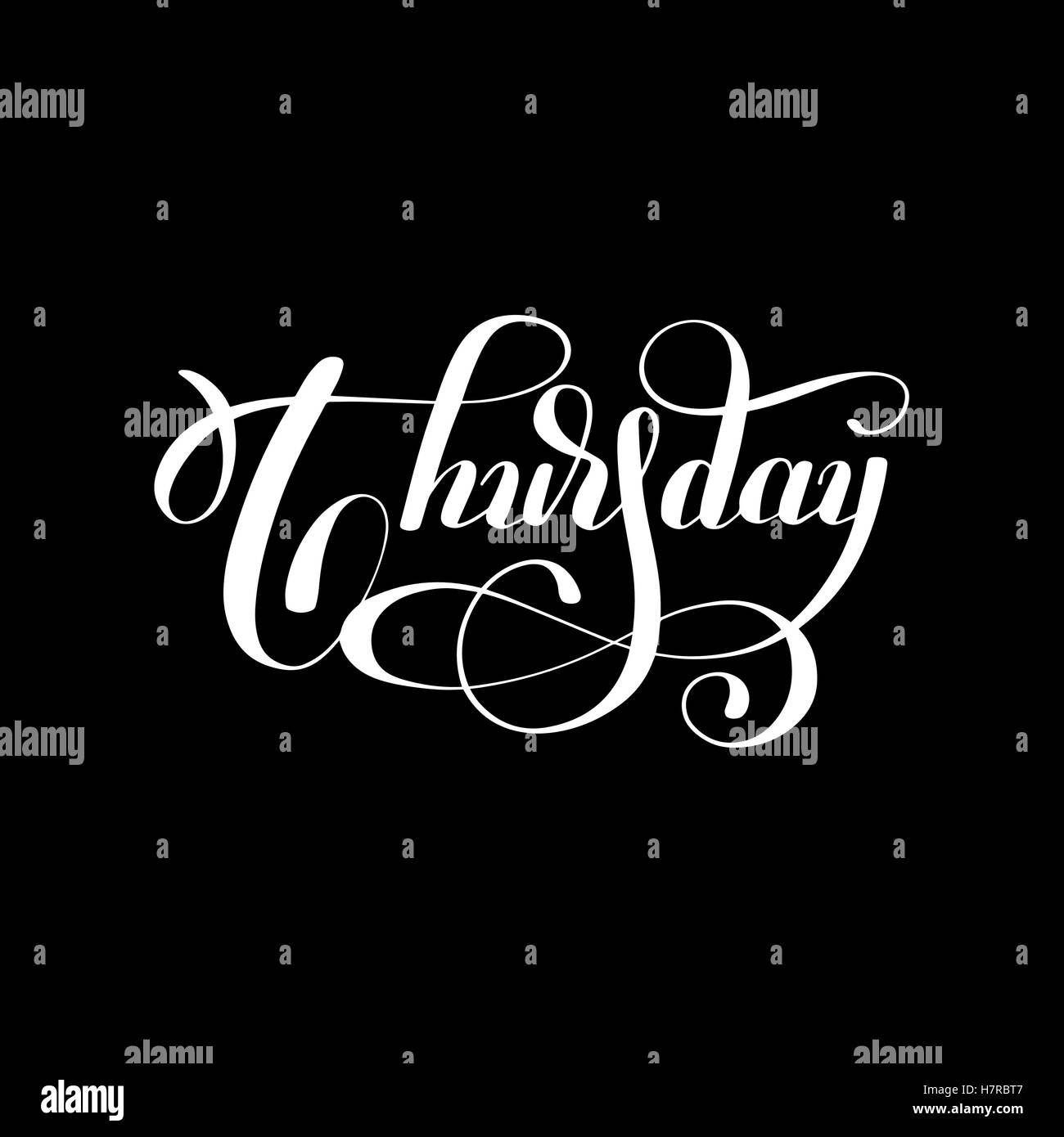 Thursday day of the week handwritten white ink calligraphy lette Stock ...