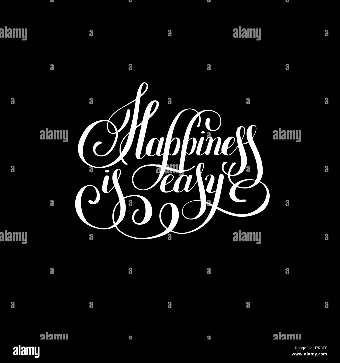 happiness is easy hand lettering positive inscription Stock Vector ...