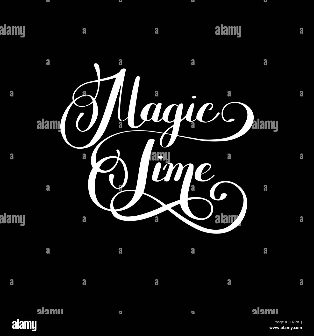magic time black and white hand lettering inscription Stock Vector ...