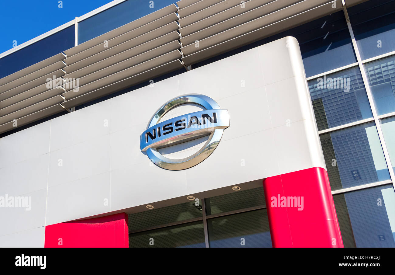 Official dealership sign of Nissan. Nissan is a Japanese multinational ...