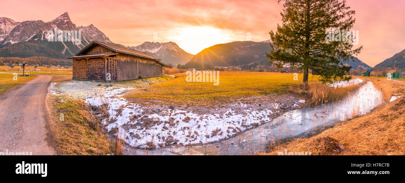 Winter sunset in the Austrian Alps Stock Photo - Alamy