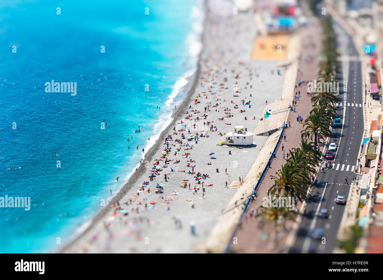 Aerial panorama of beach in City of Nice, Cote d'Azure, France. City of ...