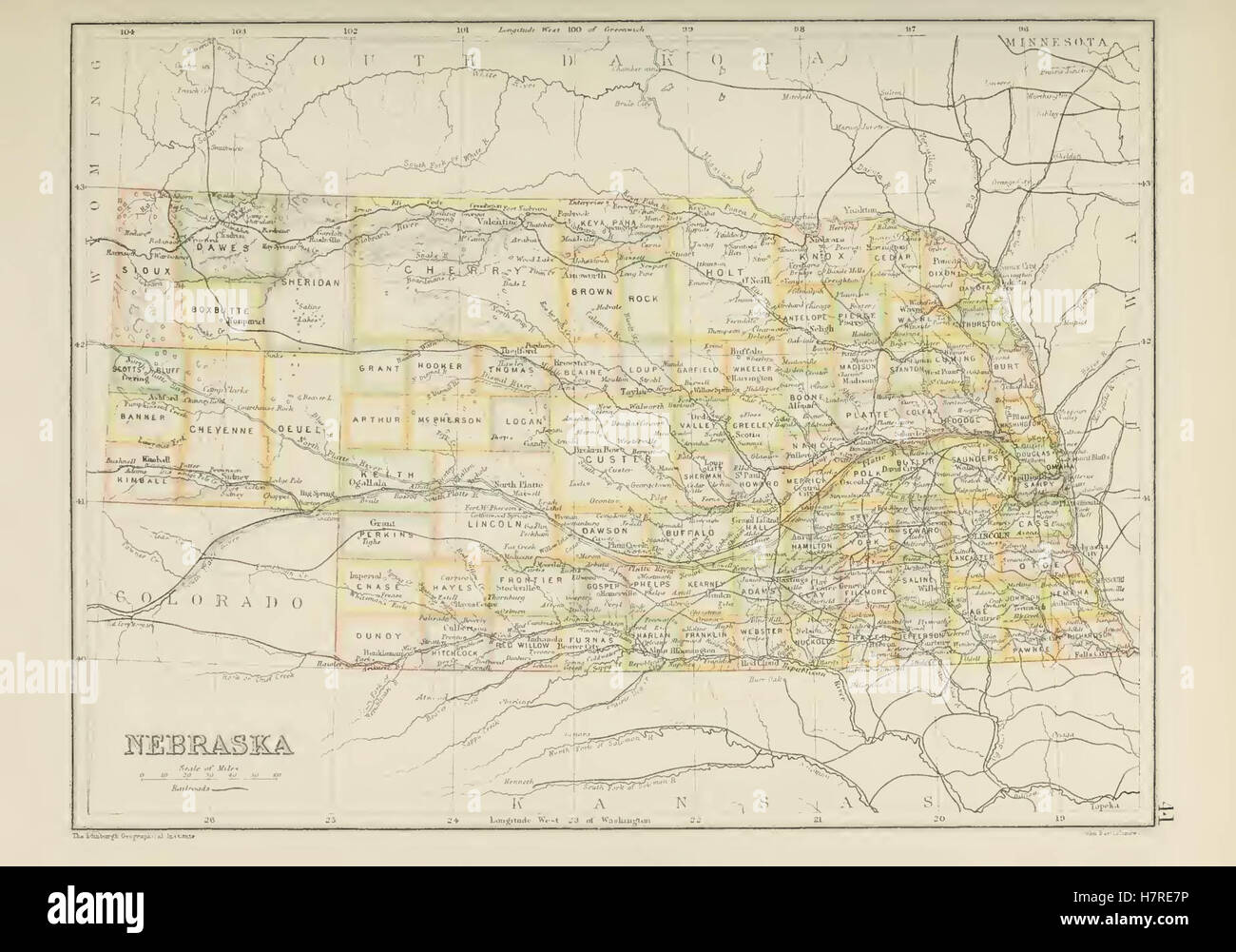 Nebraska antique map hi-res stock photography and images - Alamy