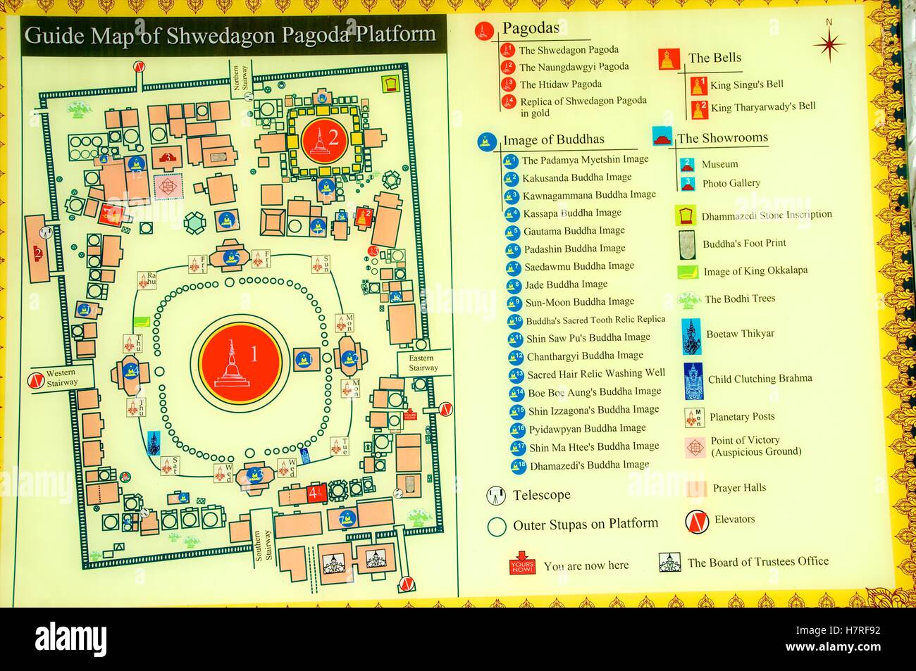 Yangon, Myanmar - 11 November 2014. Map of the Shwedagon Stock Photo ...