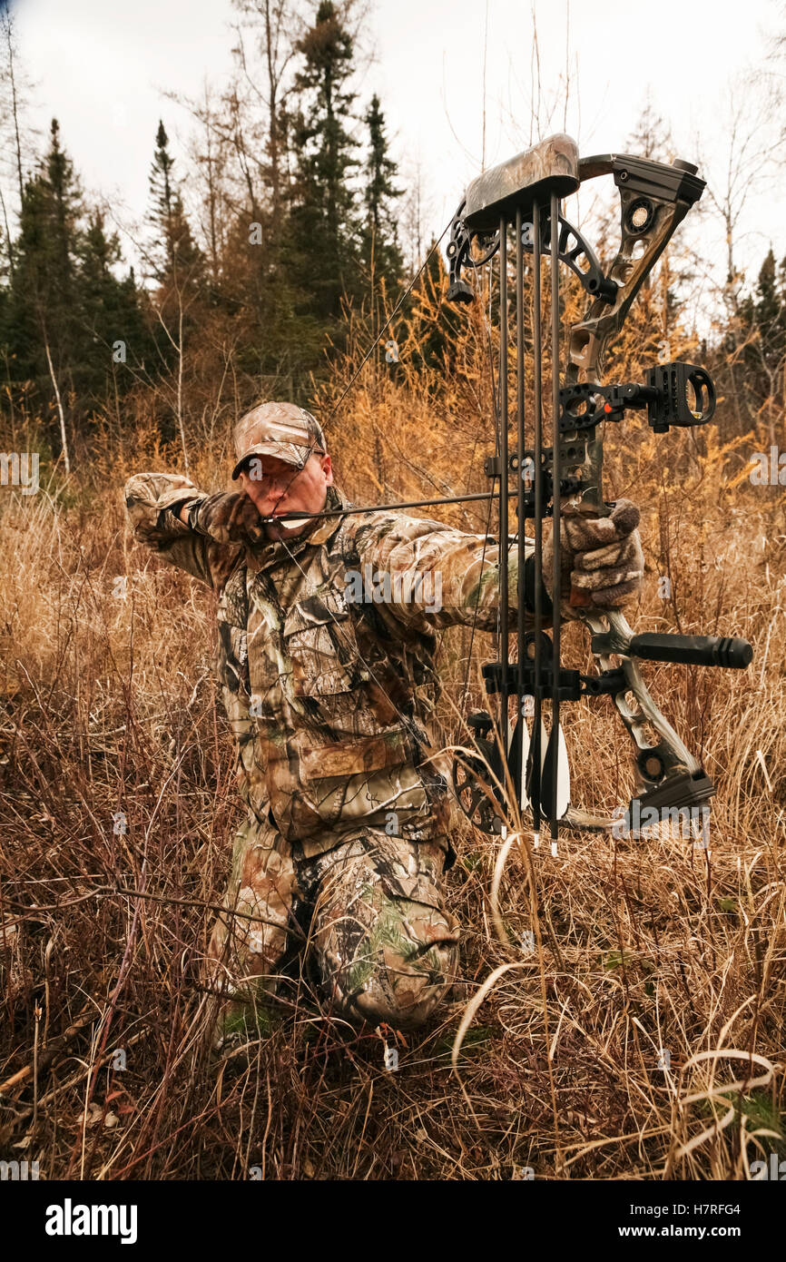 Male hunter drawing compound bow hi-res stock photography and images ...