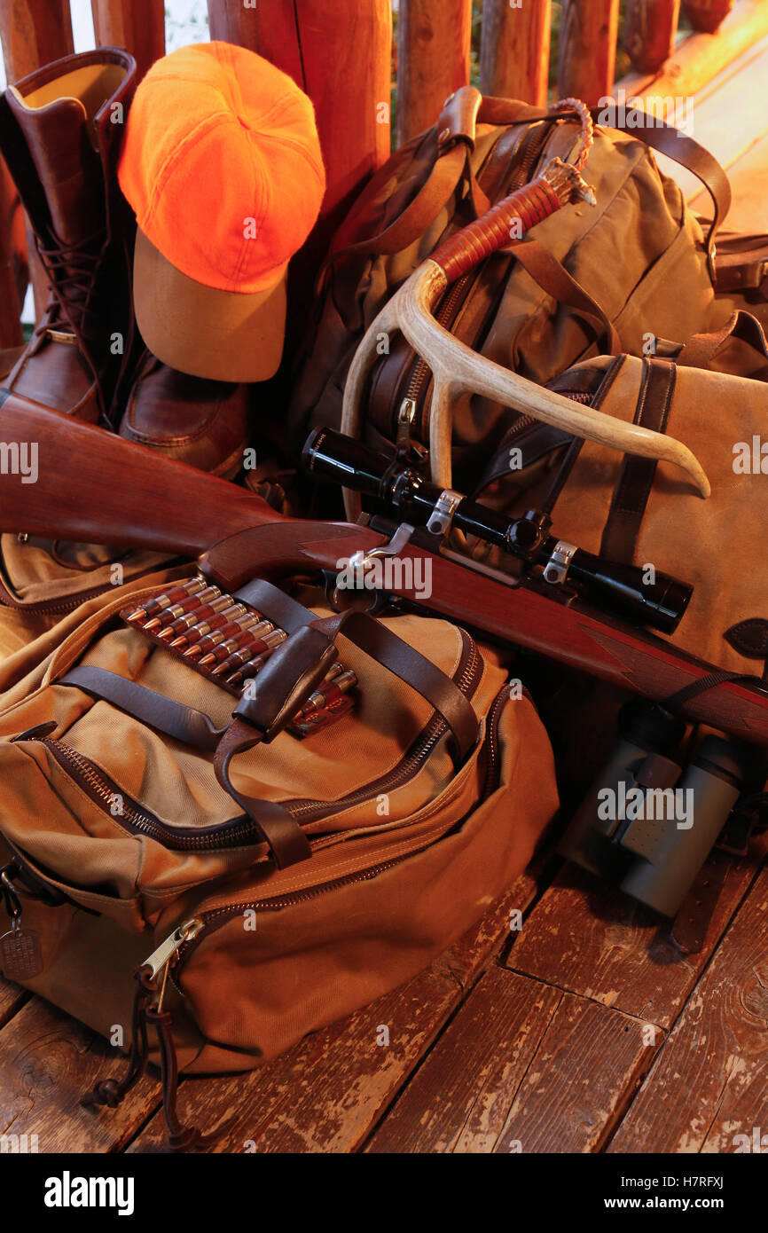Still Life Of Big Game Hunting Gear Stock Photo - Alamy