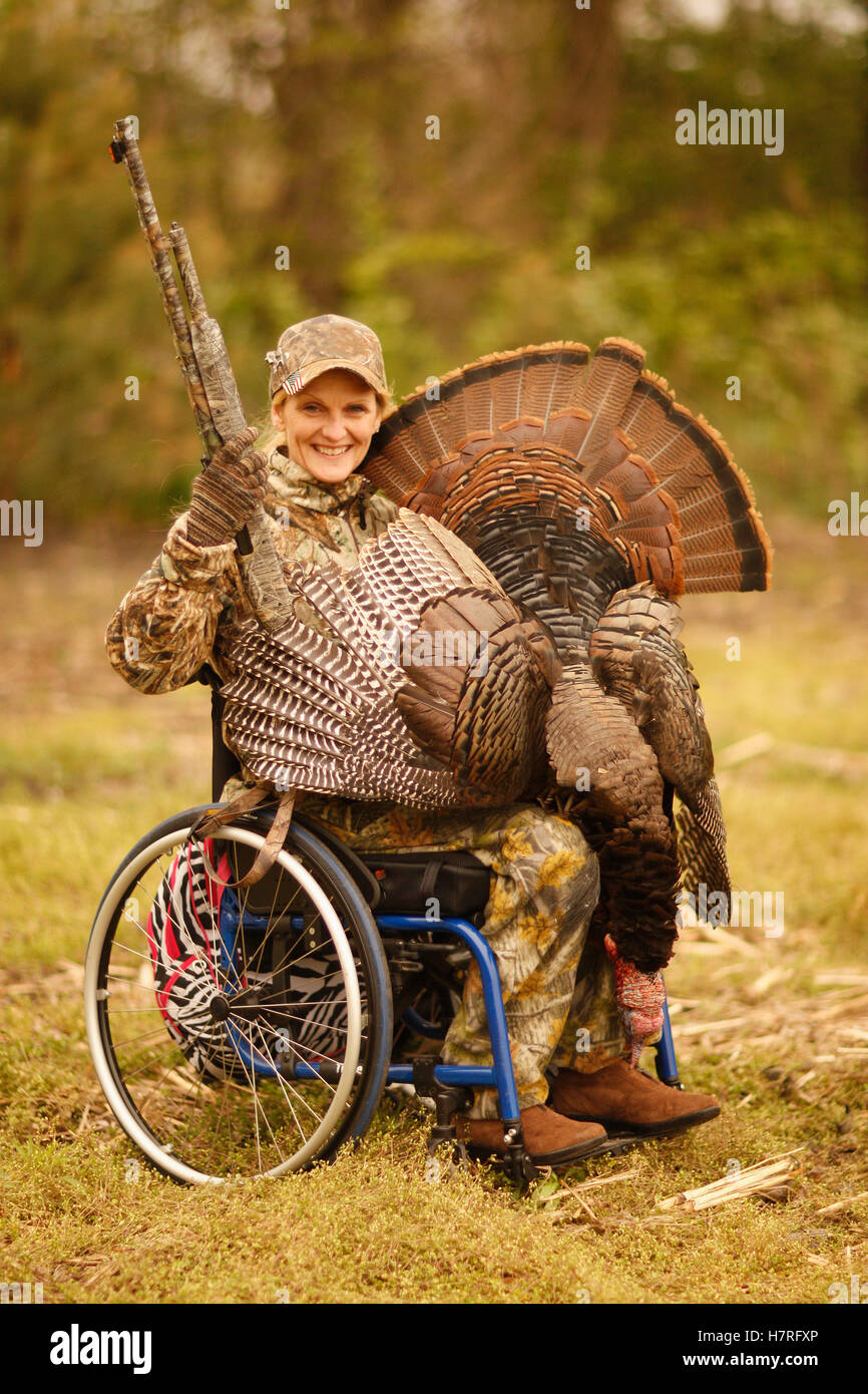Wheelchair Bound Hunter With Turkey After Successful Hunt Stock Photo ...