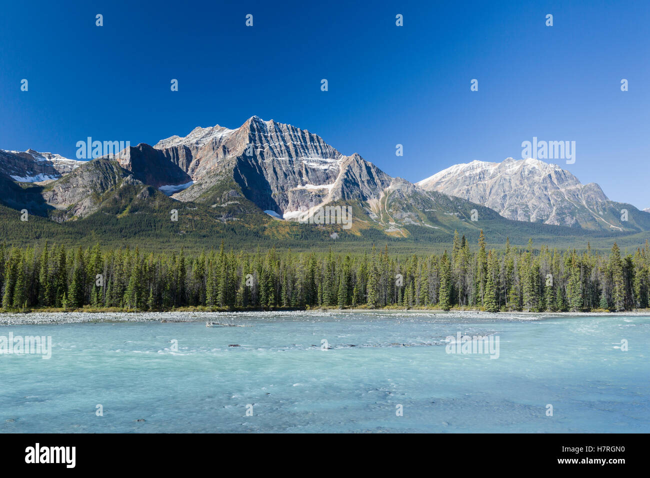 Athabasca River along Icefields Highway in Banff National Park; Alberta ...