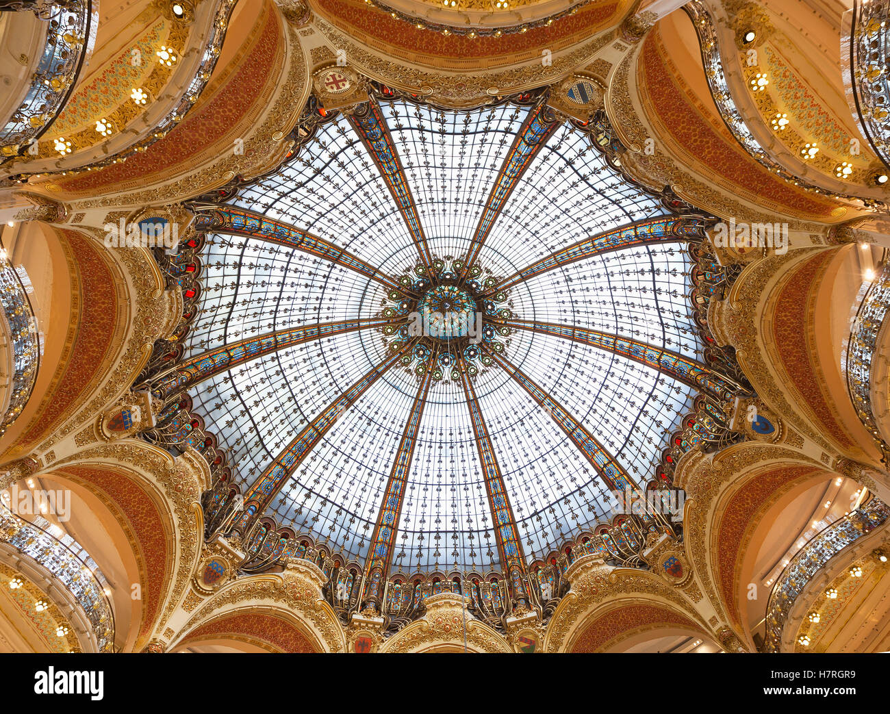 Interior of the Dome at Galeries Lafayette; Paris, France Stock Photo ...