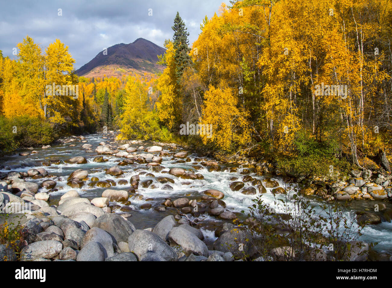 Little Susitna river in Hatcher Pass near Palmer, in autumn, South ...