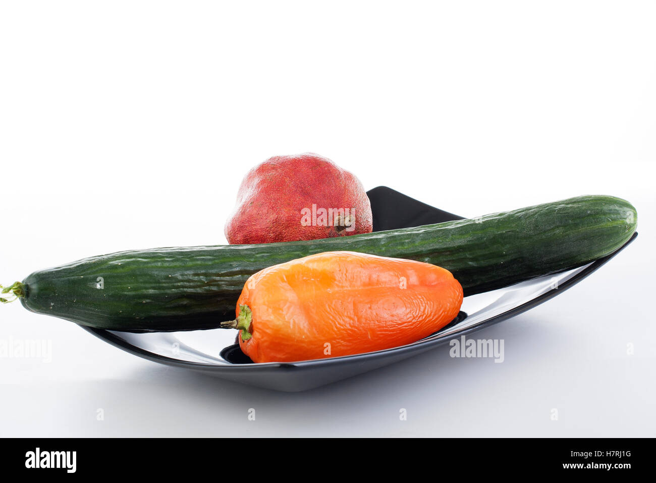 Wrinkled vegetble antioxidants, black plate, color, cucumber, mirror ...