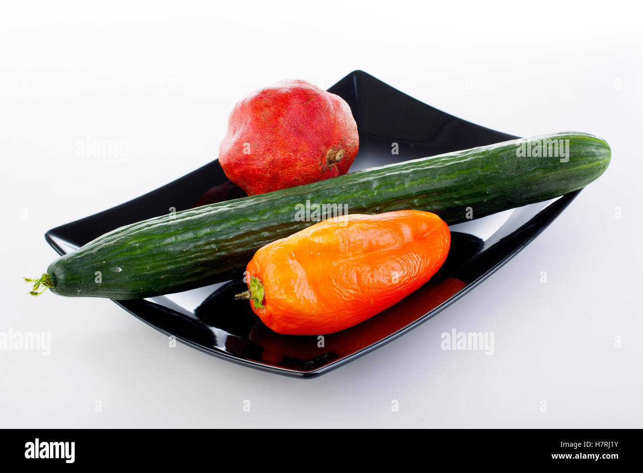 Wrinkled vegetble antioxidants, black plate, color, cucumber, mirror ...