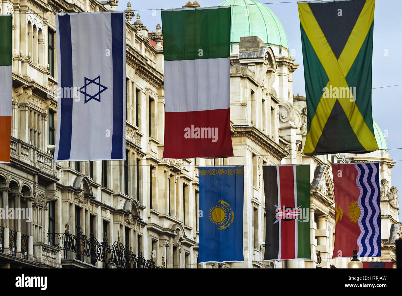 Flags hanging in Regent Street; London, England Stock Photo - Alamy