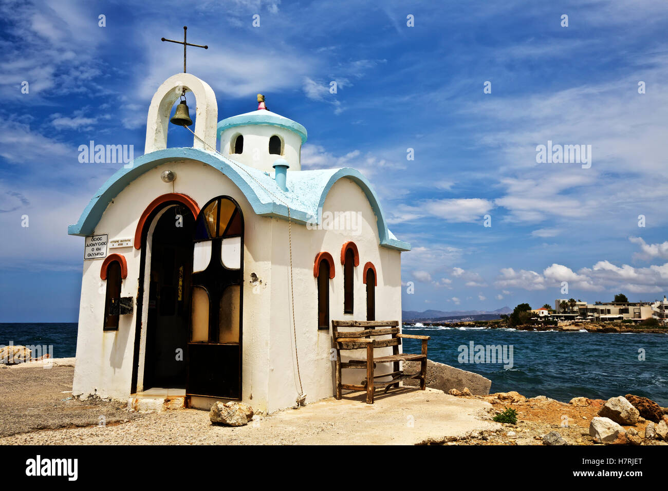 Pretty small traditional Greek Orthodox chapel on the seafront Stock ...